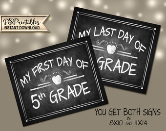 First & Last Day of 5th Grade Chalkboard Printable Sign - Etsy