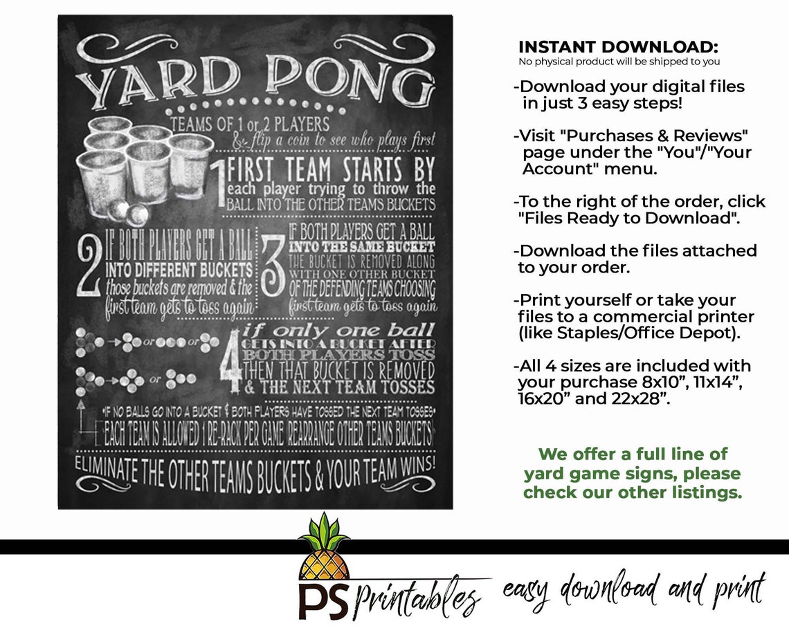 Yard Games Yard Pong Yard Game Sign Bbq Yard Games Yard - Etsy