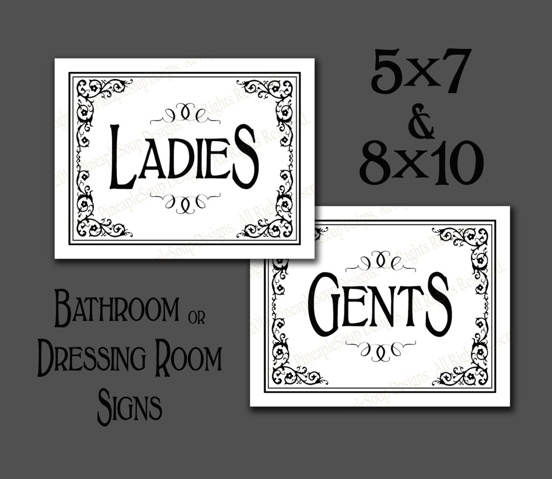 Printable Bathroom Signs Ladies and Gents Dressing Room Signs, Bath ...