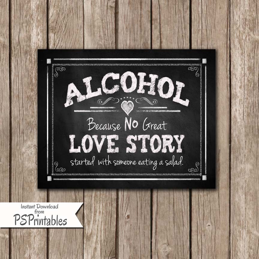 Printable Wedding Bar Sign Alcohol because no Love Story | Etsy