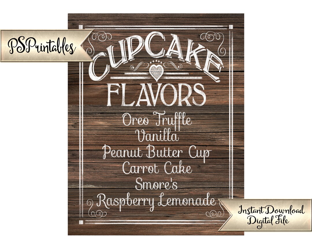 PRINTABLE Cupcake Bar Sign With a Digital Wood Background for Your ...