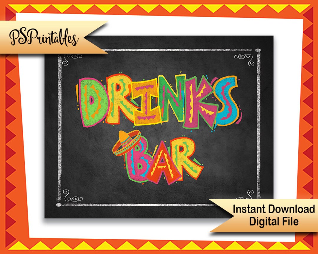 Drinks Bar Sign PRINTABLE Fiesta Bar Sign, DIY Printable Fiesta Sign ...