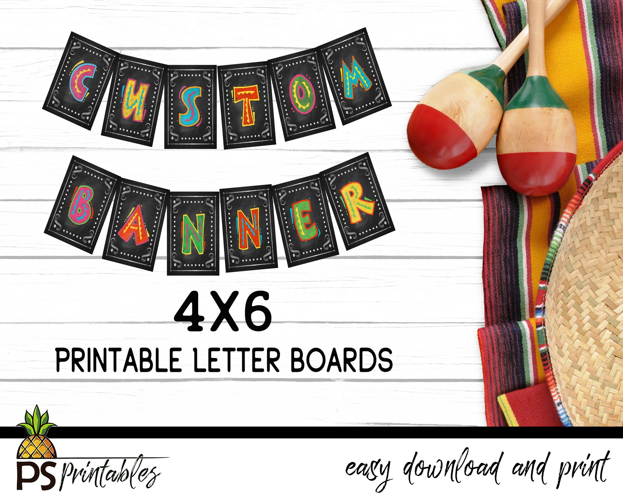 Custom Fiesta Banner 4x6 PRINTABLE letterboards Mexican | Etsy
