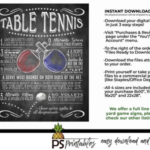 Game Sign TABLE TENNIS | Printable Game Poster, Table Tennis Rule Sign ...