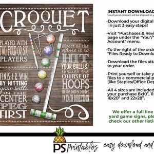 CROQUET Rules Sign Wood Design-yard Games Instant Download Printable ...