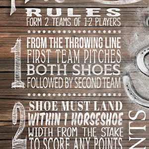 HORSESHOES GAME and Rules Sign Set in Wood Design-yard Games Instant ...
