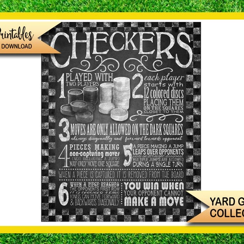 Checkers Yard Game Sign PRINTABLE Yard Games Poster - Etsy