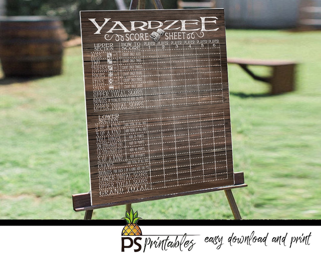 Yardzee Score Sheet | PRINTABLE Score Card for the Yardzee Lawn Game ...