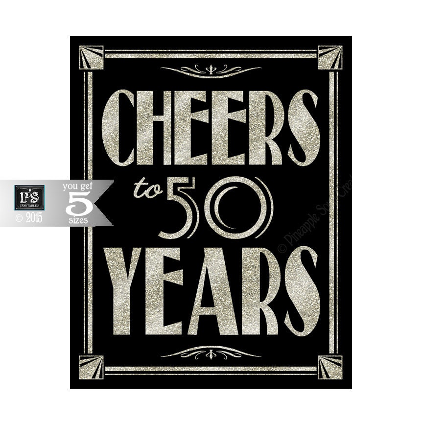 50th Birthday Sign PRINTABLE Black Silver Birthday Poster | Etsy