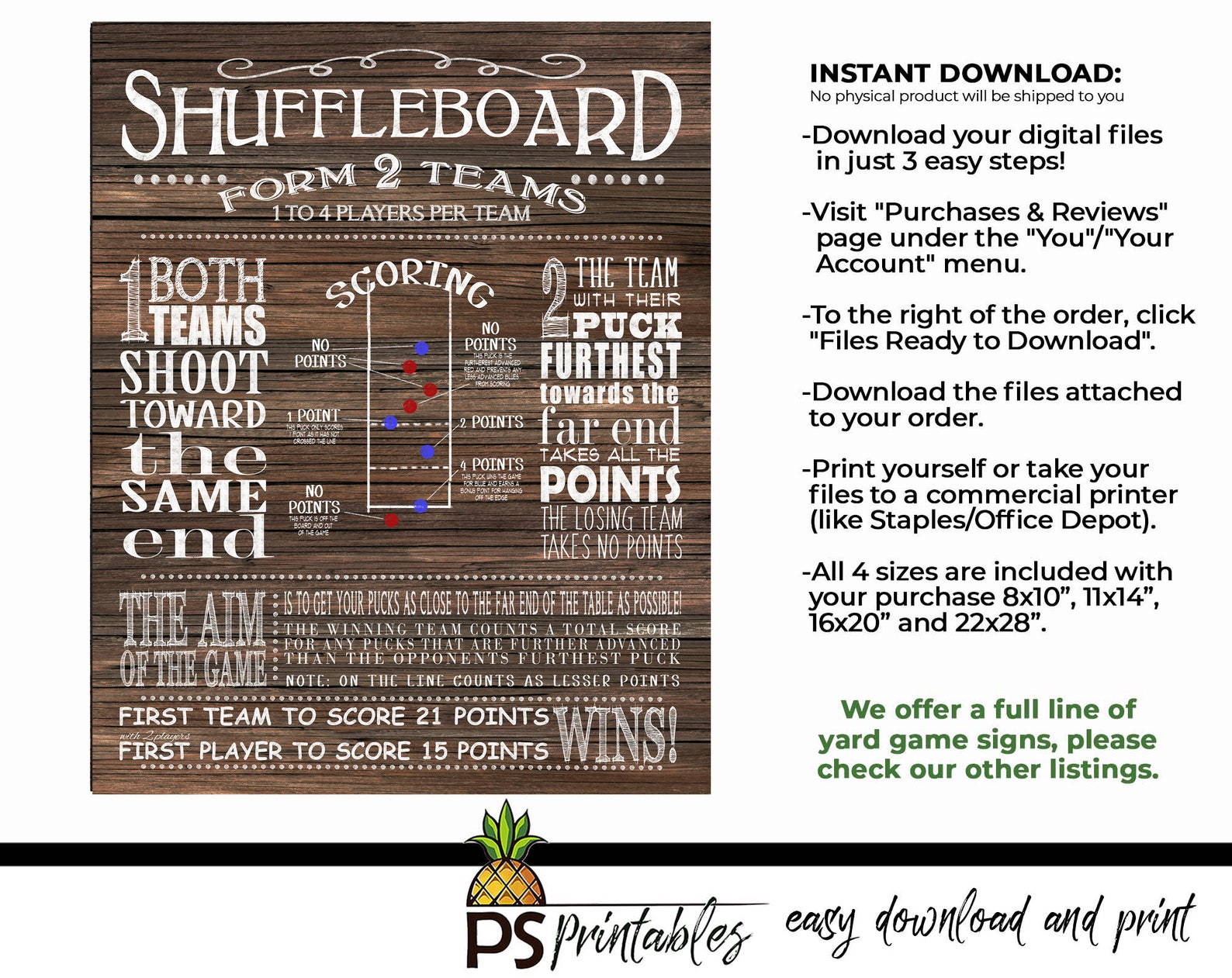 SHUFFLEBOARD Rule Sign Wood Design-yard Games Instant - Etsy