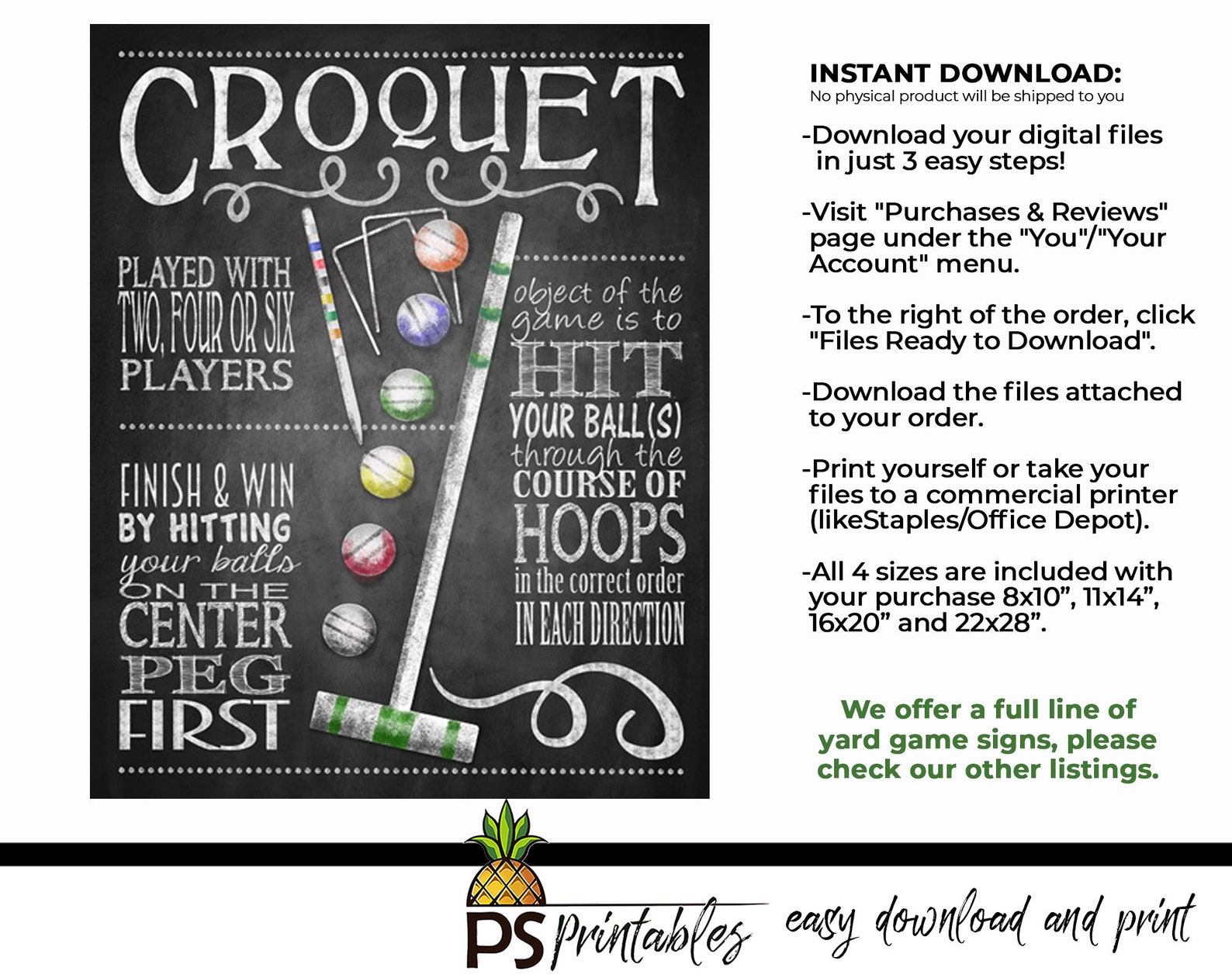 Yard Games for Weddings Sign PRINTABLE Yard Games Poster | Etsy