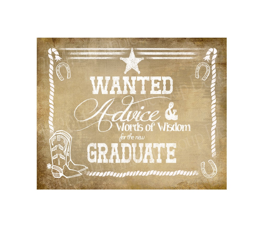 Western Themed Graducation Sign Wanted ADVICE Vintage | Etsy
