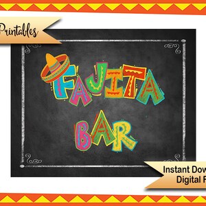 Printable Fiesta Sign, Fajita Bar, Chalkboard Printable, Fiesta ...