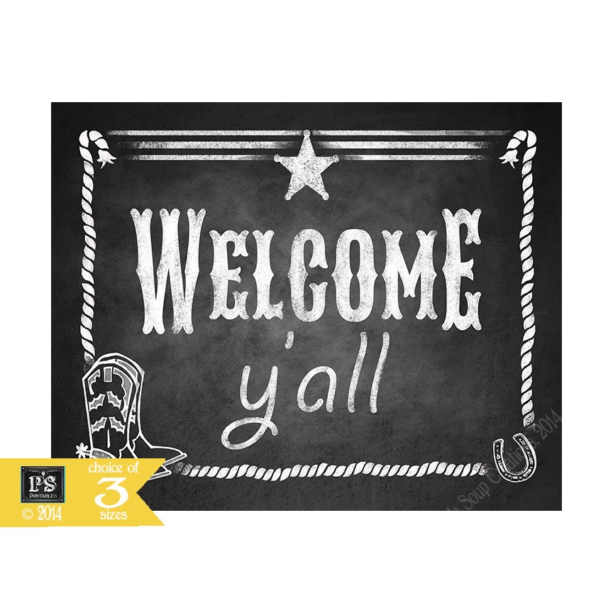 Western Welcome Y'all PRINTABLE Party Sign Western | Etsy