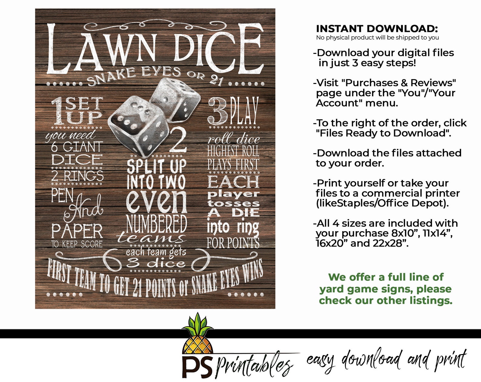 Yard Games Lawn Dice Game Sign Bbq Games Lawn Dice | Etsy