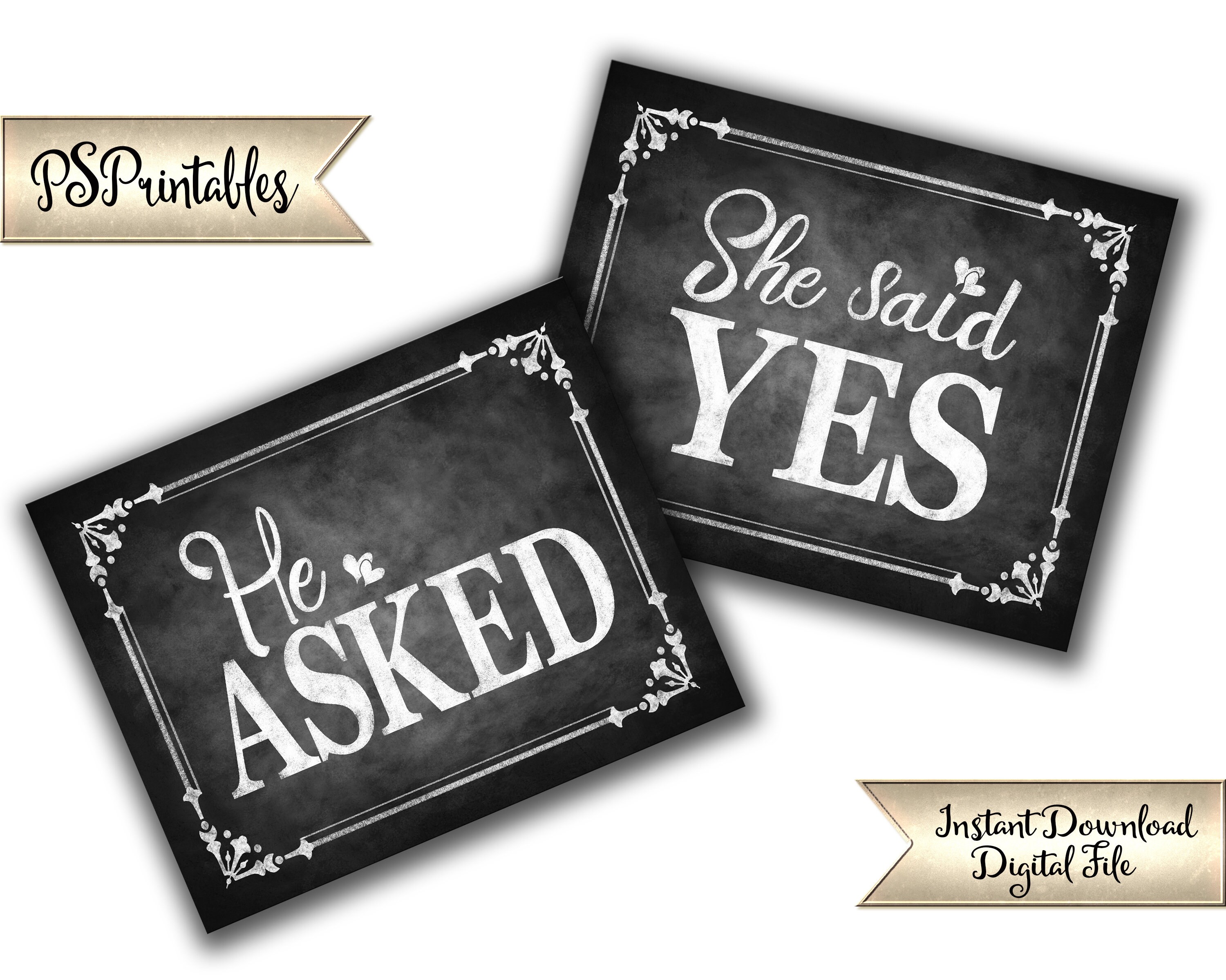 He Asked She Said Yes PRINTABLE Engagement Signs | Etsy