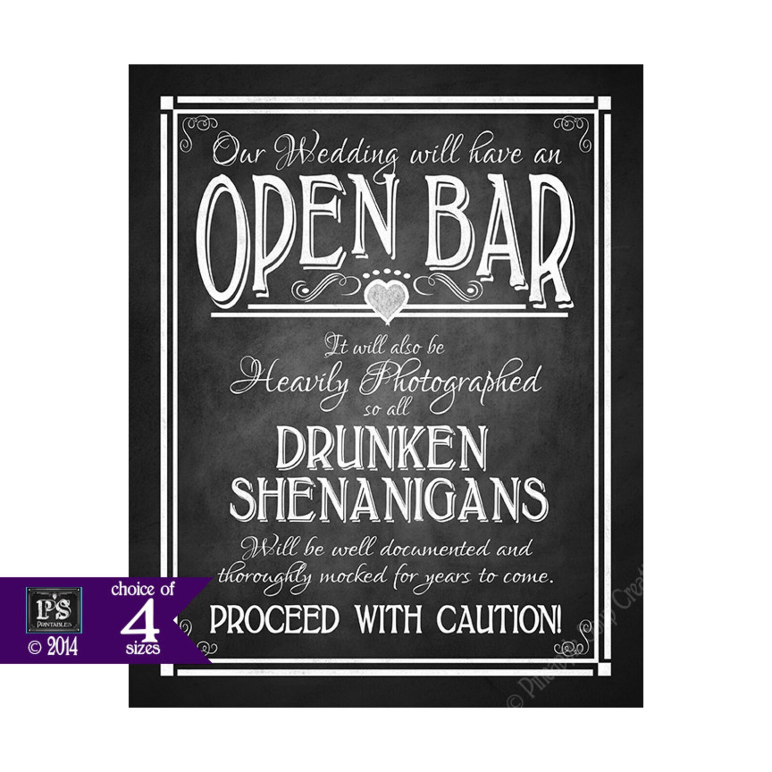 Printable Open Bar Wedding Sign DIY Digital Instant Download 4 | Etsy