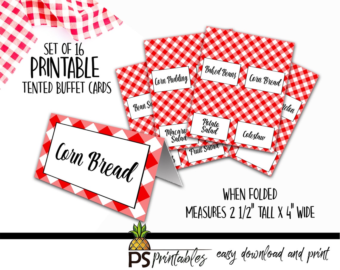 PRINTABLE Food Cards Tented Red & White Buffet Card Signs | Etsy