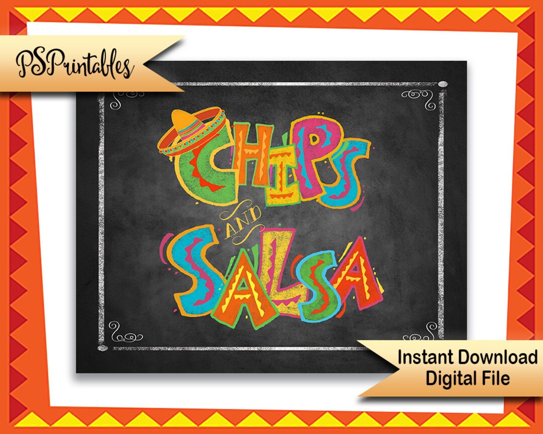 Fiesta Party Sign, Chips and Salsa Sign, Mexican Fiesta Sign, Printable ...
