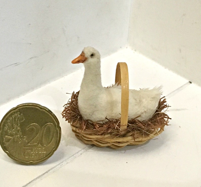 Dollhouse miniature Goose in the basket 1:12 | Etsy