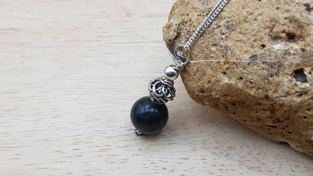 Rare Astrophyllite Pendant. Dark Green Bali Silver Necklace. - Etsy