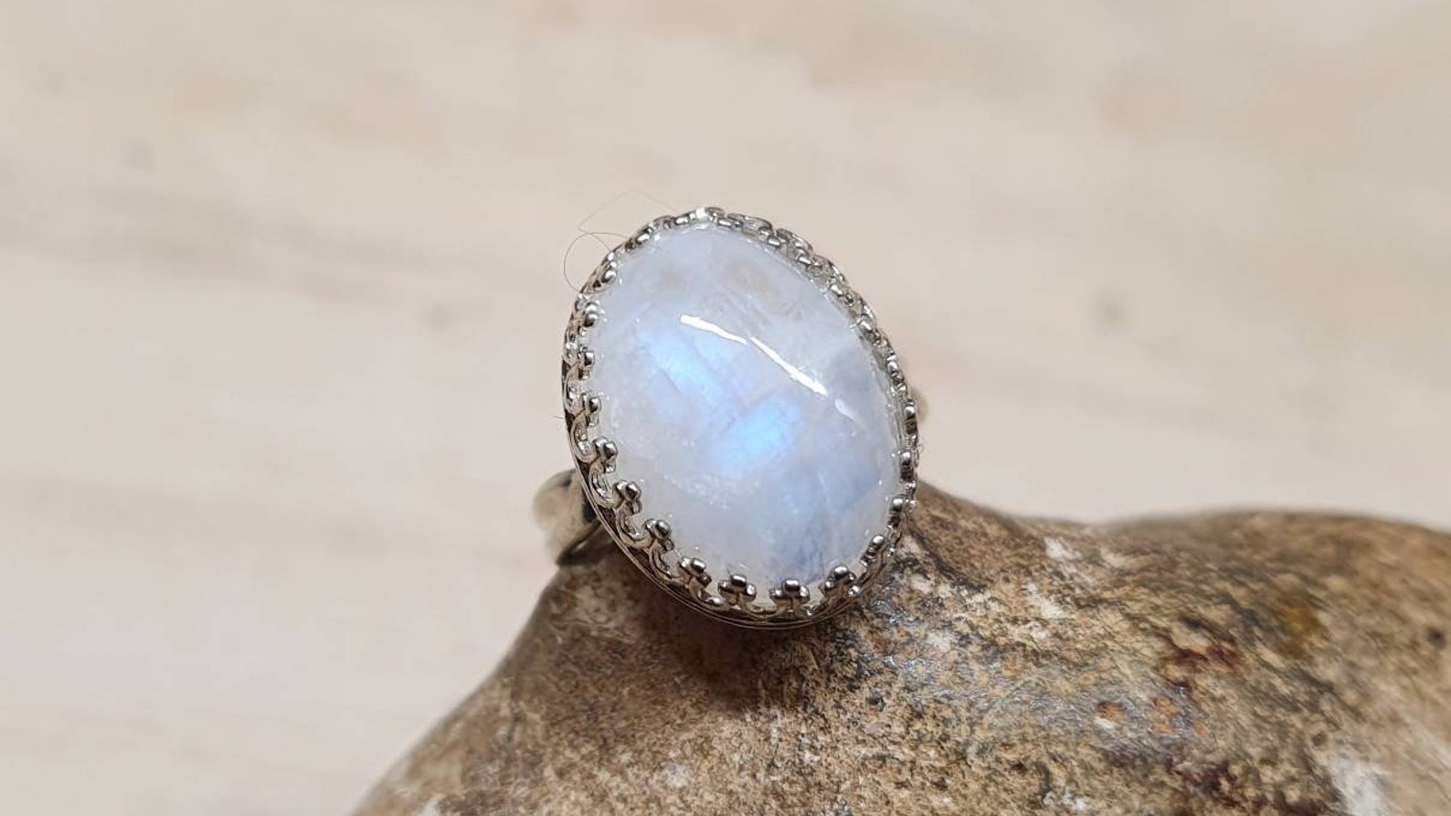 Oval Rainbow Moonstone Ring. 925 Sterling Silver. Reiki Jewelry Uk ...