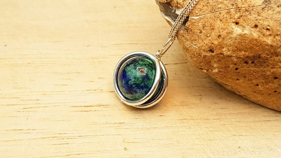 Rare Azurite Circle Pendant. Reiki Jewelry Uk. 10mm Blue Green Semi ...