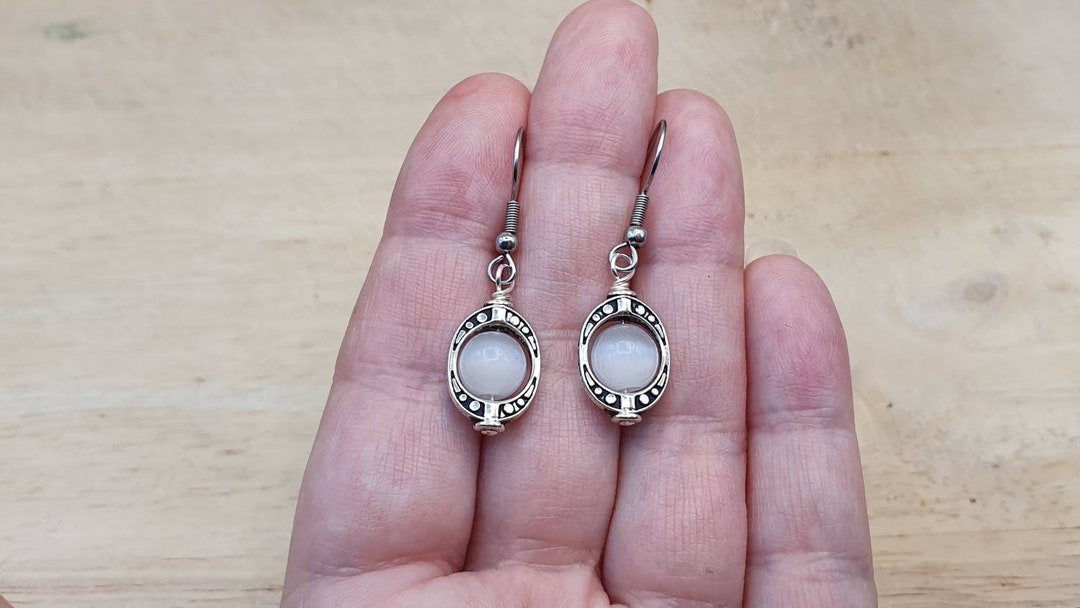 Small Selenite Earrings. Crystal Reiki Jewelry Uk. Silver Plated Oval ...