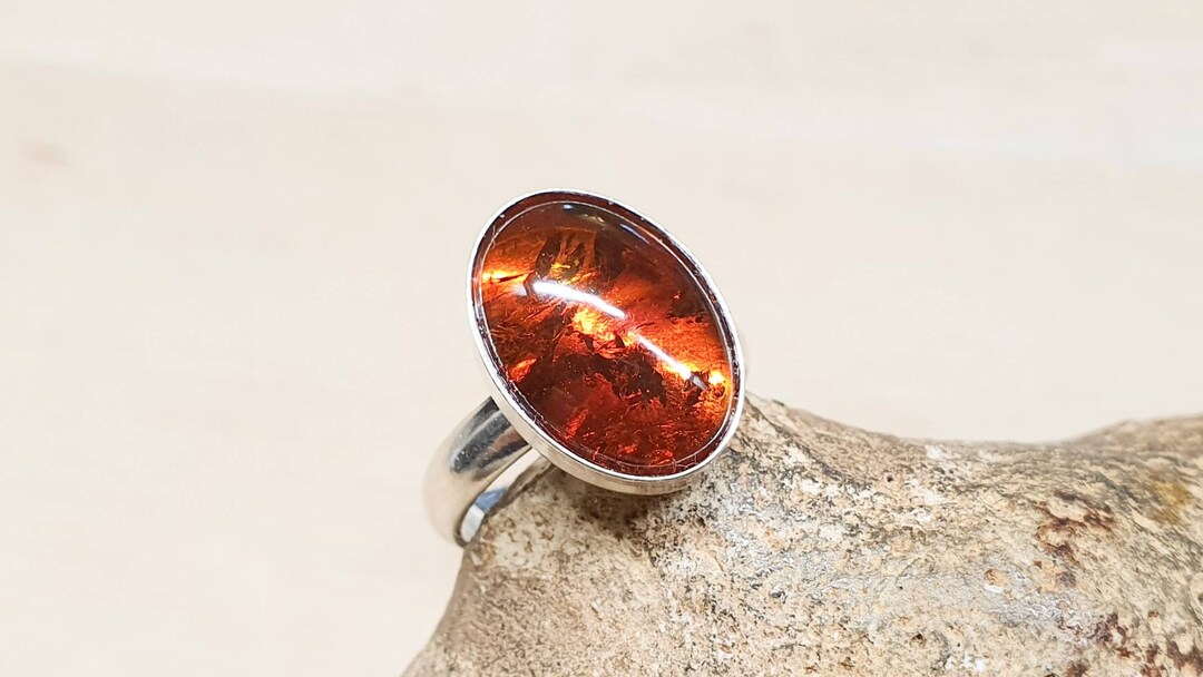 Copal Adjustable Ring. Yellow Reiki Jewelry Uk. 14x10mm. 925 Sterling ...
