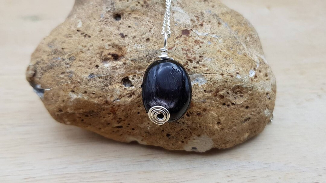 Black Hypersthene Pendant Necklace. Reiki Jewelry Uk. Silver Plated ...