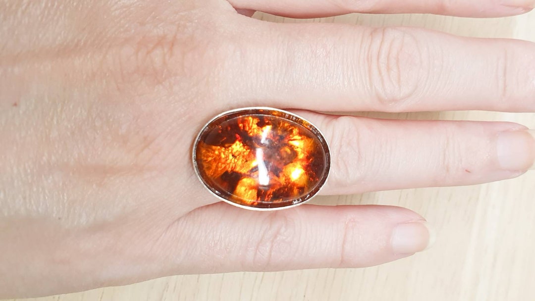Large Statement Copal Ring. Reiki Jewelry Uk. 25x18mm. Cocktail Ring ...