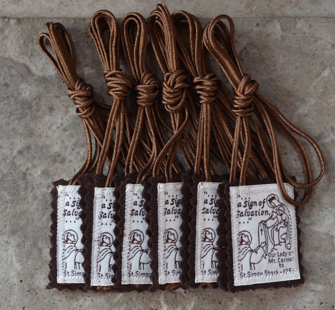 Bulk Lot of 6 (six) MT. Carmel Scapulars, 100% Brown Wool, Traditional ...