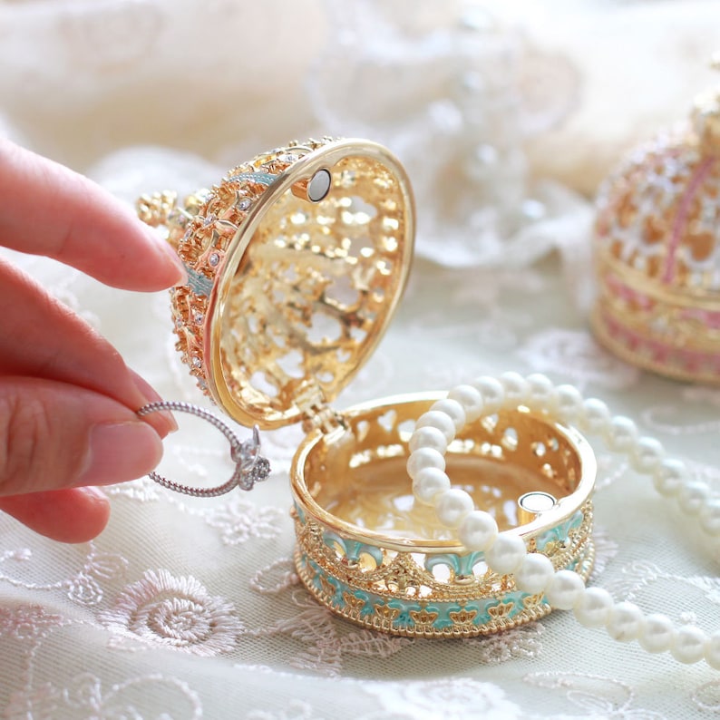 From Japan,beautiful Blue&pink Gold Miniature Crown Jewelry Box,jewelry ...