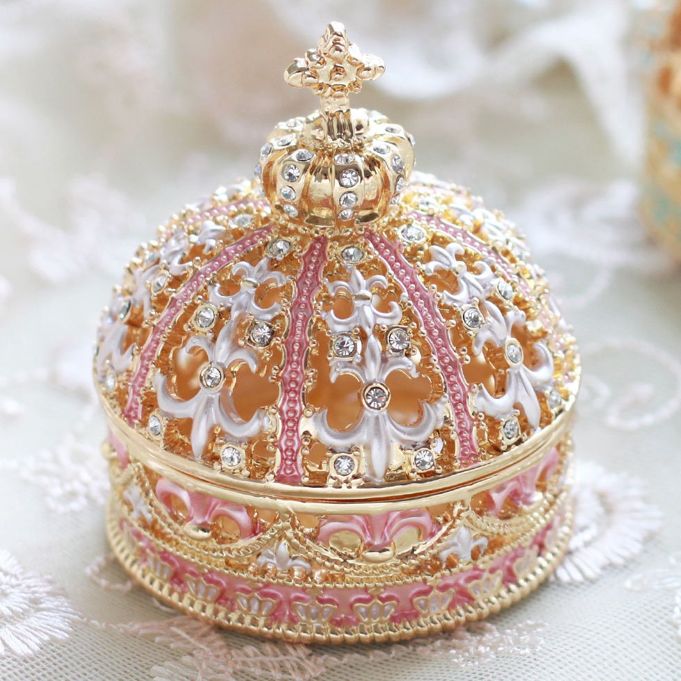 From Japan,beautiful Blue&pink Gold Miniature Crown Jewelry Box,jewelry ...