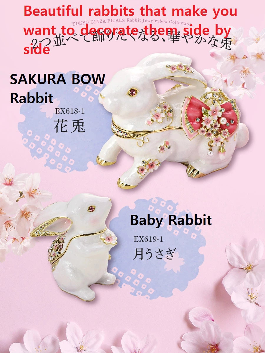 Easter Gift/cherry Blossoms Rabbit Jewelry Box/crystal Rabbit Jewelry ...