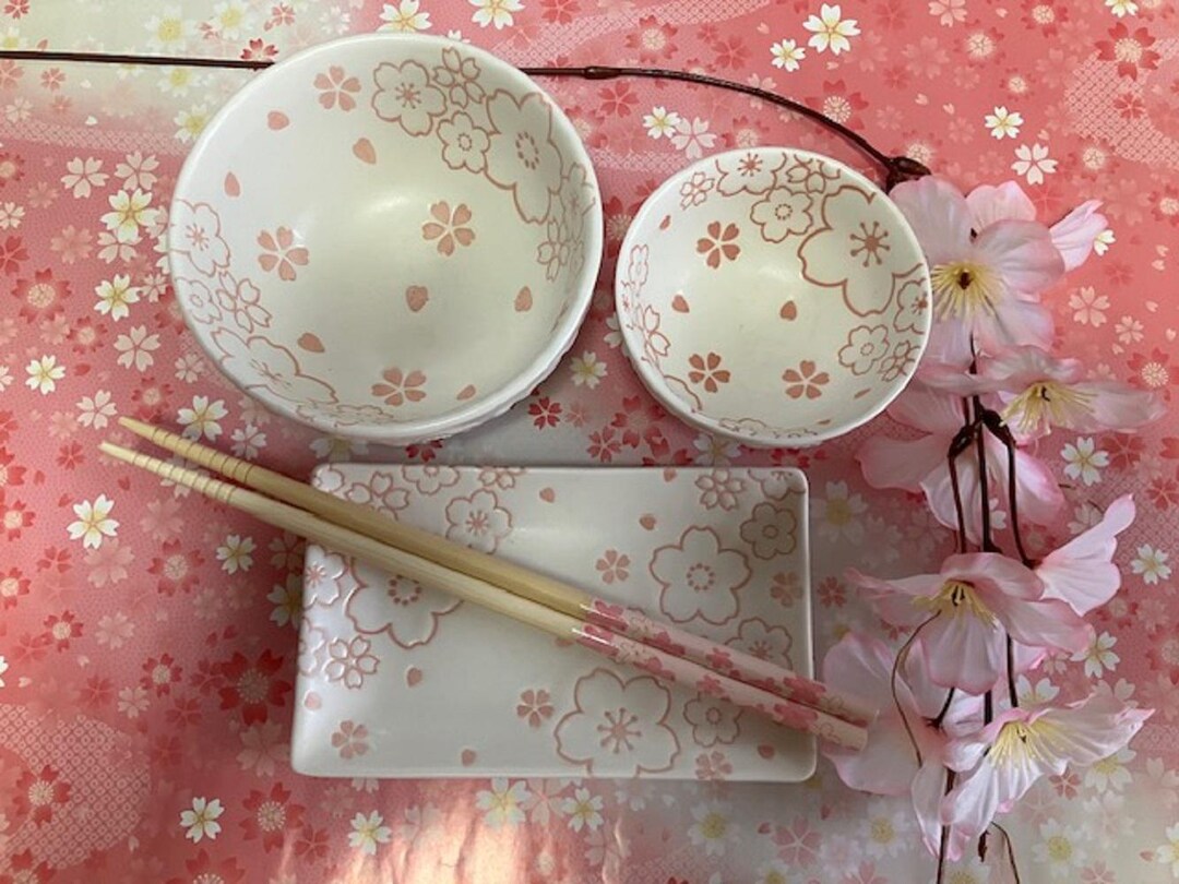 Japanese Stoneware,white Sakura Cherry Blossom Mini Square Plate, Rice ...