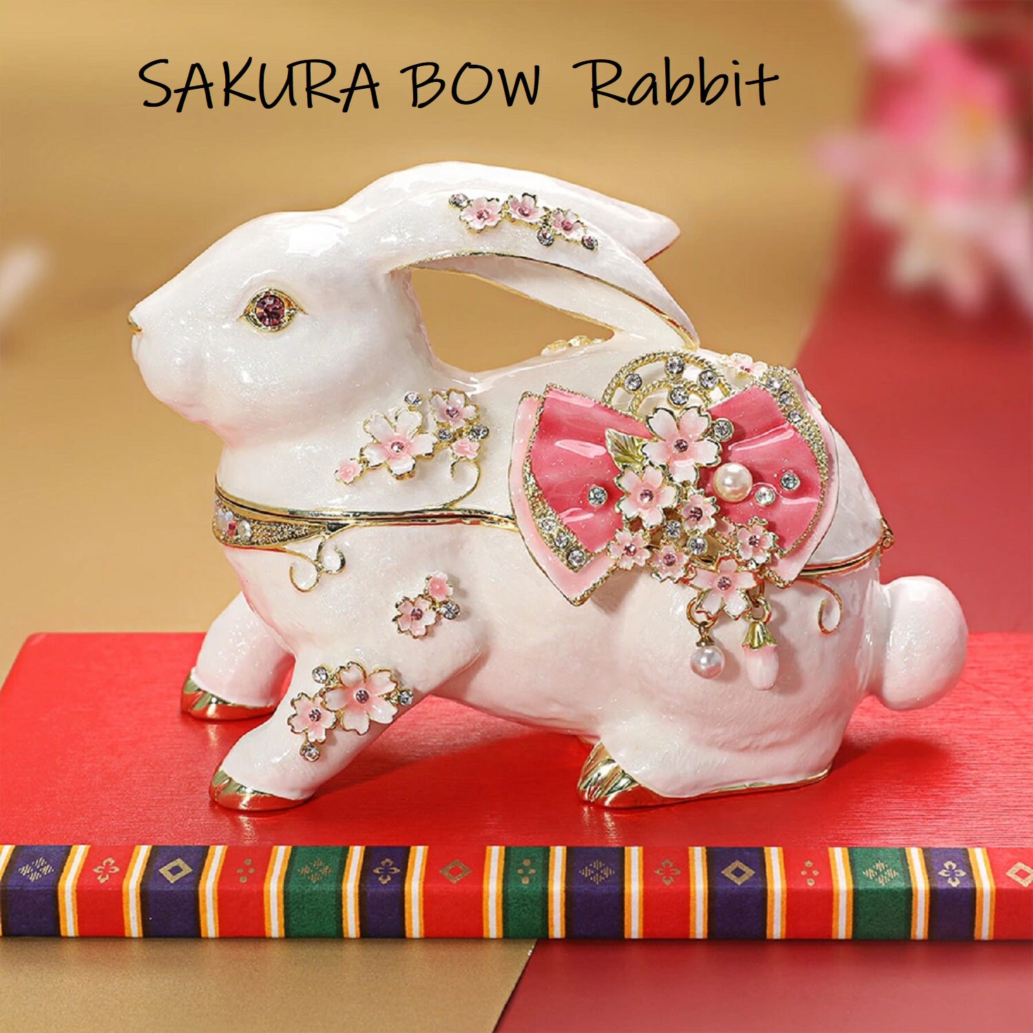 Easter Gift/cherry Blossoms Rabbit Jewelry Box/crystal Rabbit Jewelry ...