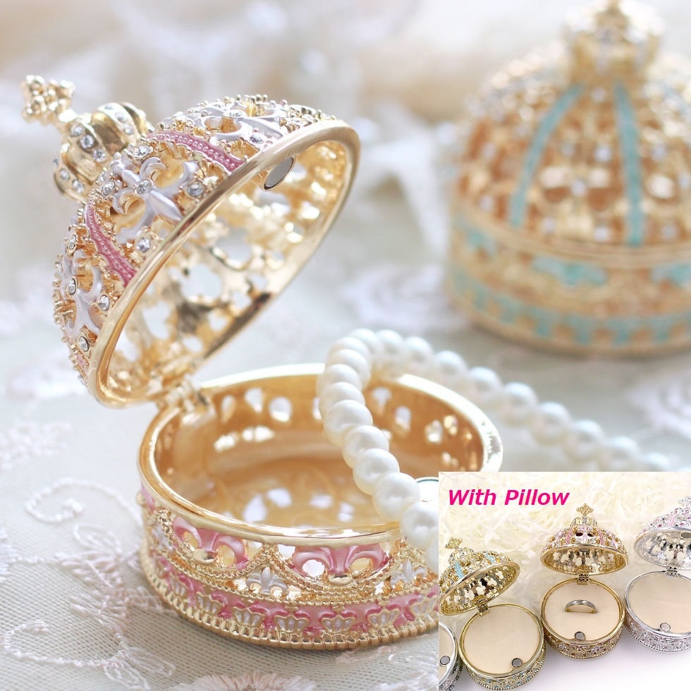 From Japan,beautiful Blue&pink Gold Miniature Crown Jewelry Box,jewelry ...