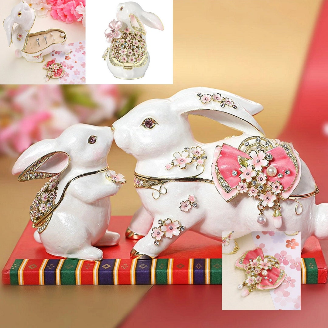 Easter Gift/cherry Blossoms Rabbit Jewelry Box/crystal Rabbit Jewelry ...