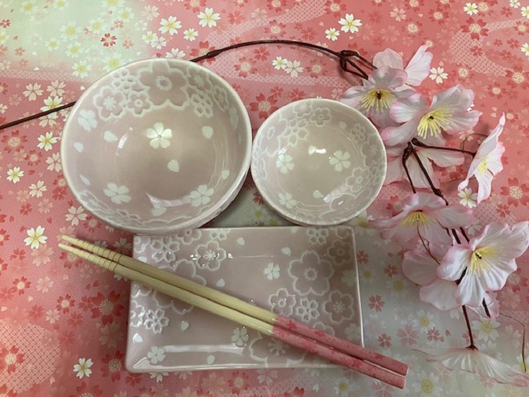 Japanese Stoneware,pink Sakura Cherry Blossom Mini Square Plate, Rice ...