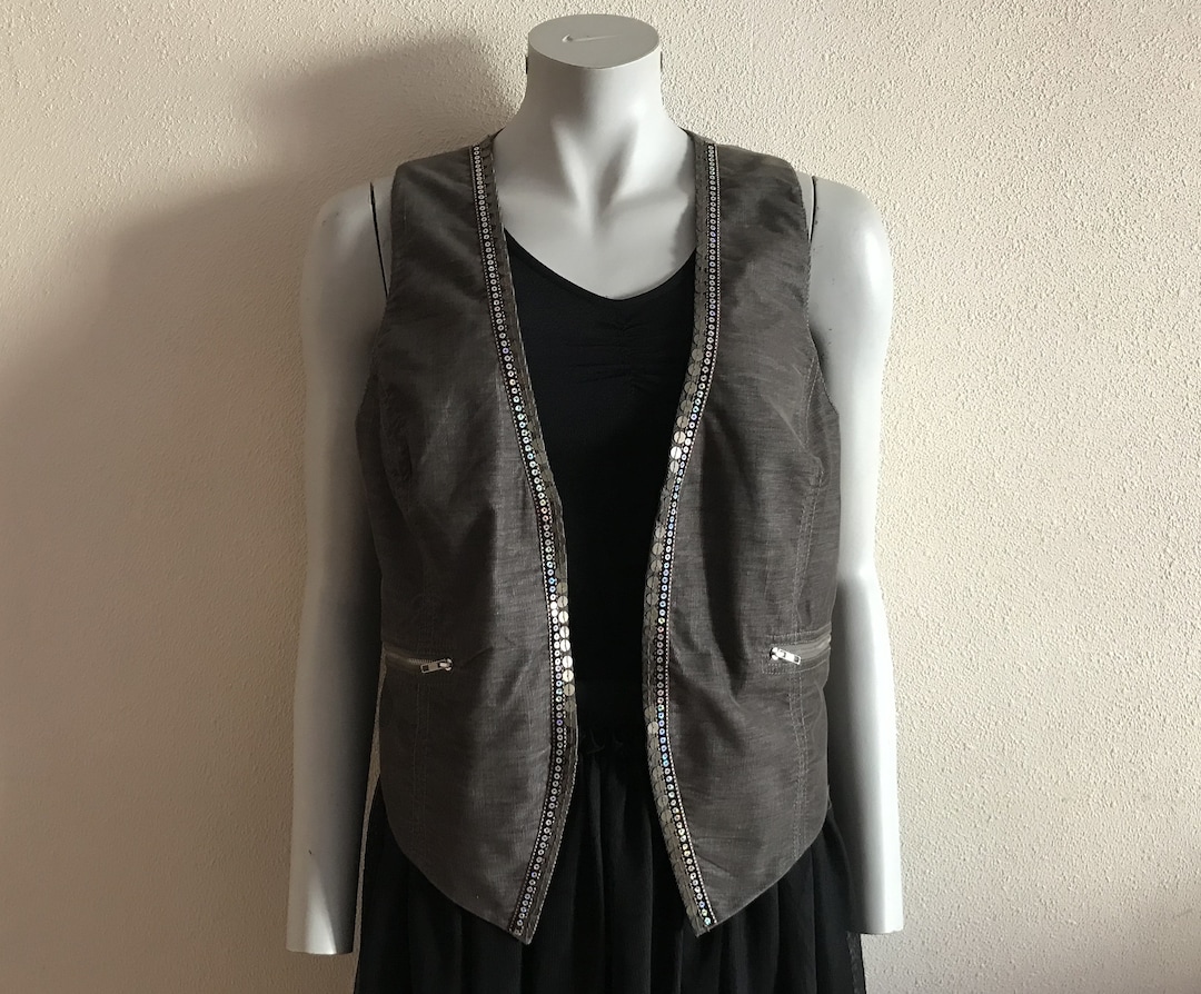 Women's Vest Gray Vest Womens Vest Romantic Waistcoat Grey Sequin ...