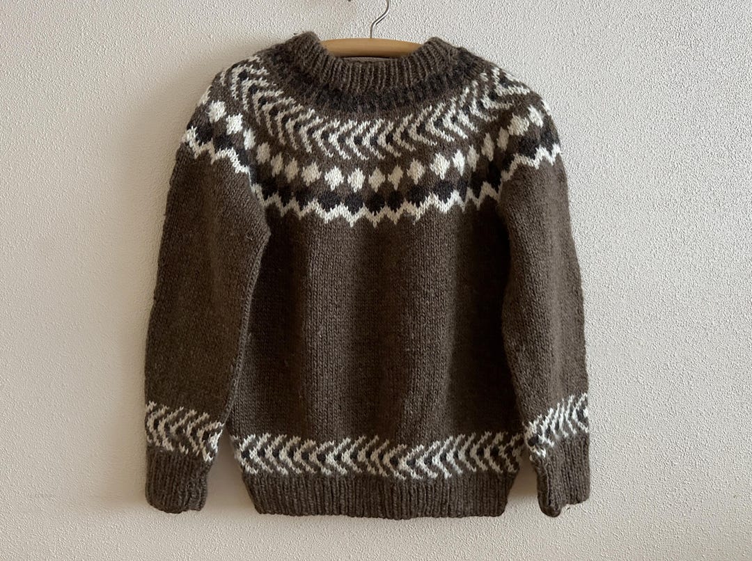 Vintage Harrods Men’s Wool Sweater Brown Icelandic Fair Isle Knit ...