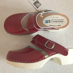 Swedish Clogs Red Wooden Clogs Scandinavian Red Patent Leather Shoes ...