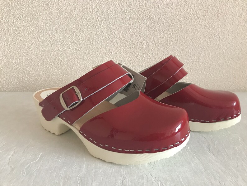 Swedish Clogs Red Wooden Clogs Scandinavian Red Patent Leather - Etsy