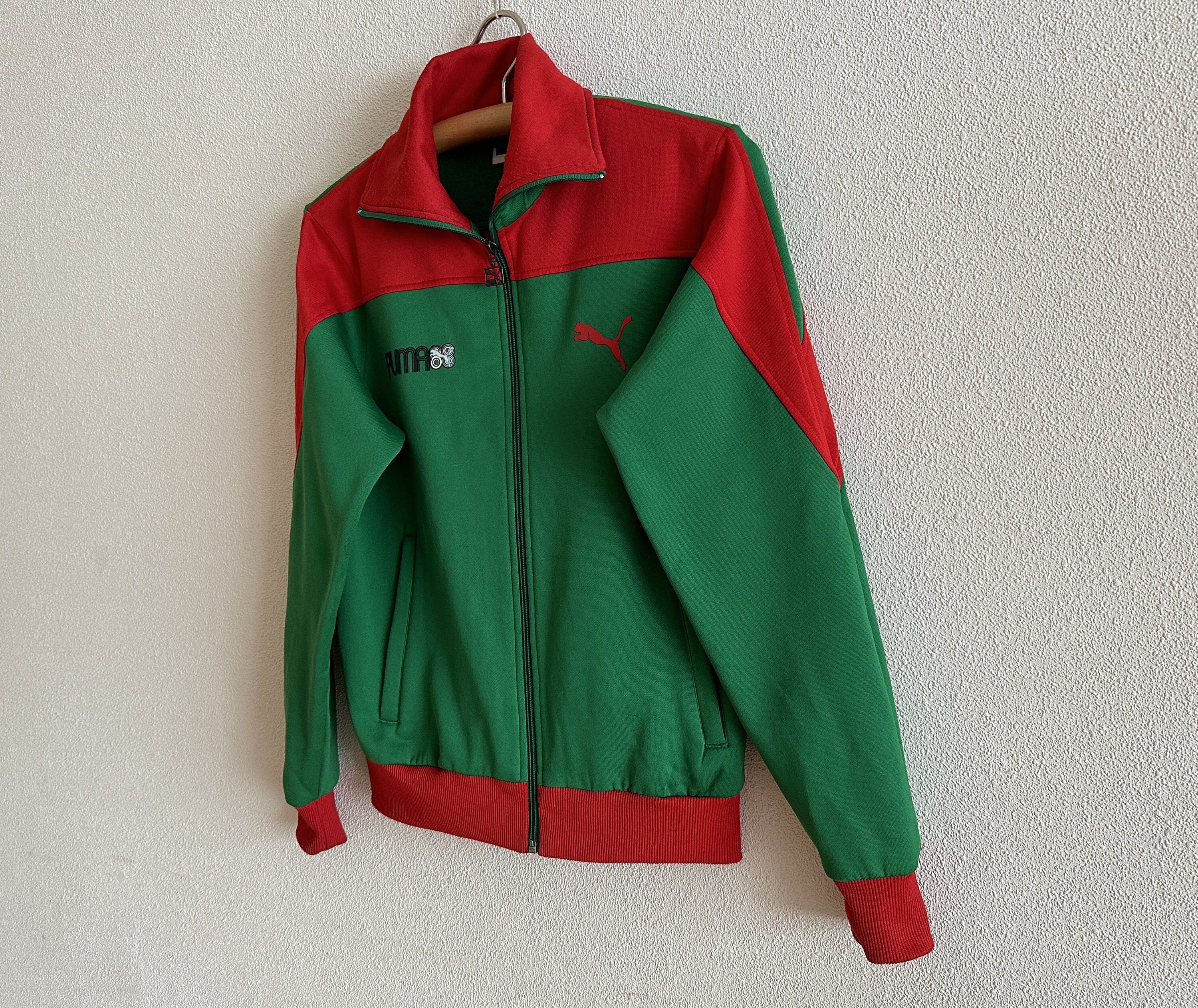 80s Vintage Puma Jacket Retro Puma Track Jacket Green Red Athletic ...