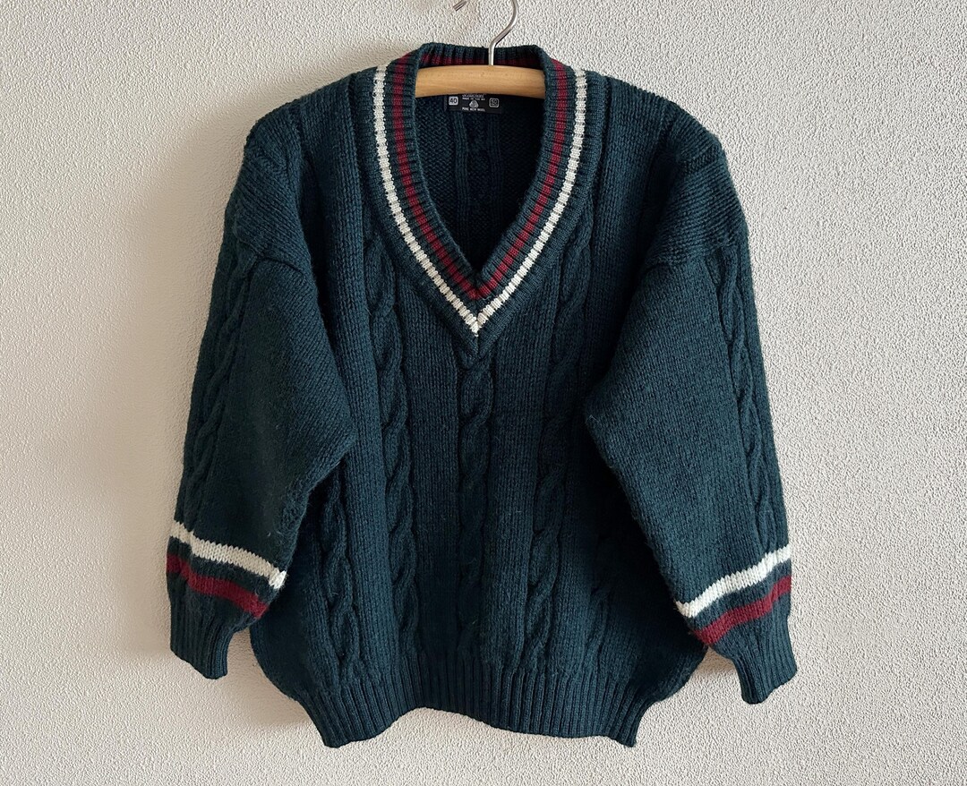 Vintage St Michael Wool Sweater Cable Knit Pullover Green Pure New Wool ...