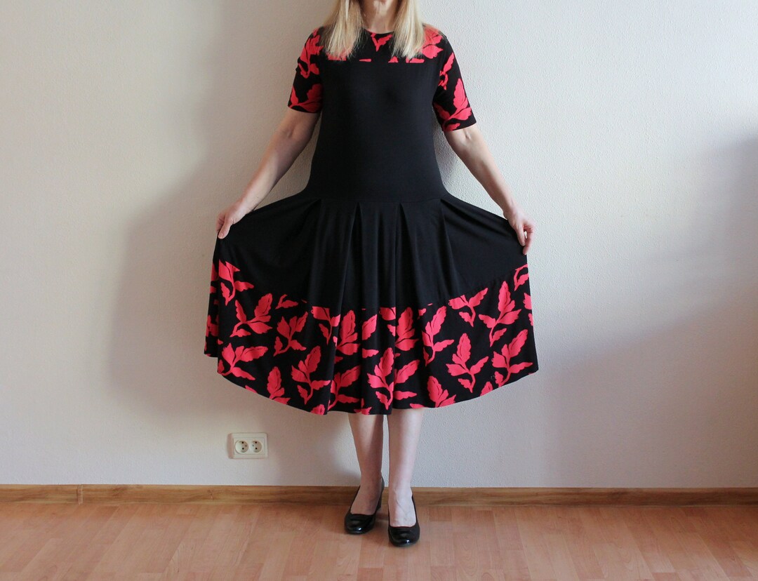 Vintage Nanso Dress Black Red Women Dress Finnish Design Jersey Dress ...