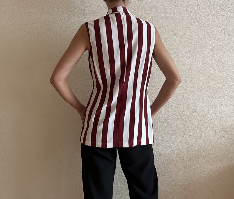 Choice by Steilmann Vintage Blouse White Red Striped Vest Sleeveless ...