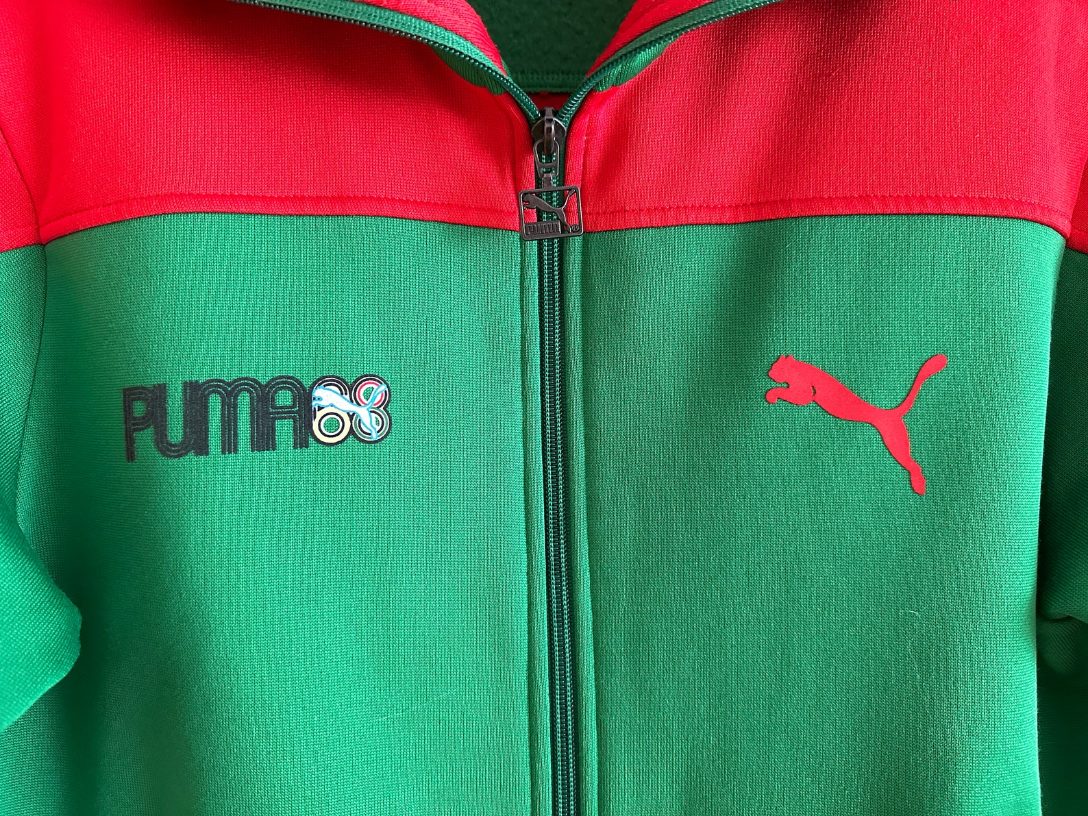 80s Vintage Puma Jacket Retro Puma Track Jacket Green Red Athletic ...