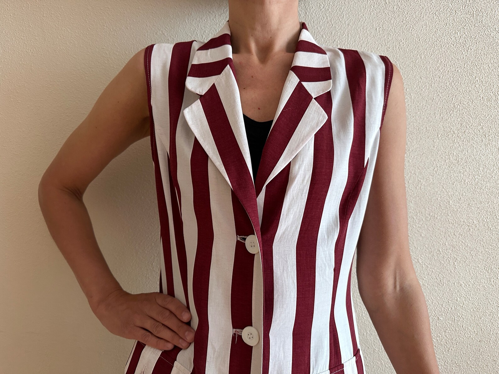 Choice by Steilmann Vintage Blouse White Red Striped Vest Sleeveless ...